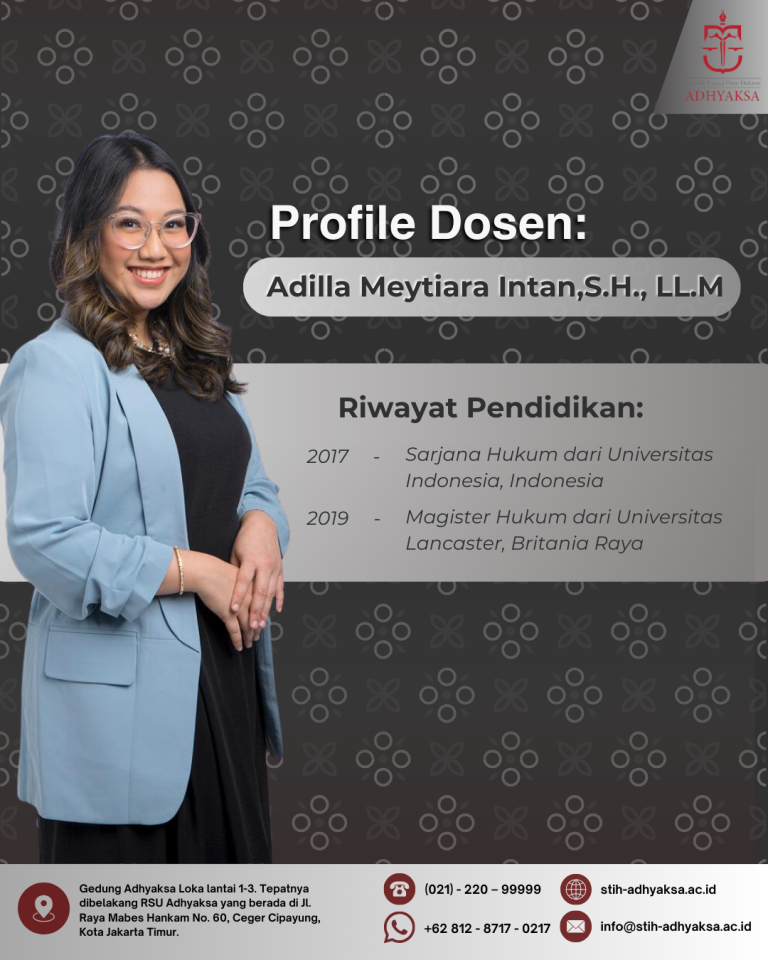 Profile Dosen: Adilla Meytiara Intan,S.H., LL.M - STIH Adhyaksa